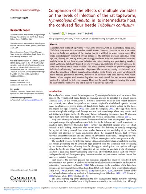 Pdf Comparison Of The Effects Of Multiple Variables On The Levels Of Infection Of The Rat