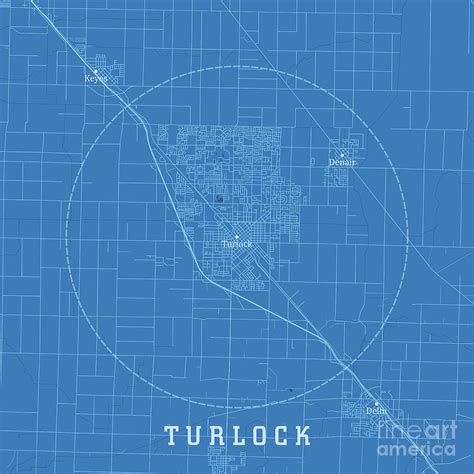 Turlock Ca City Vector Road Map Blue Text Digital Art By Frank Ramspott