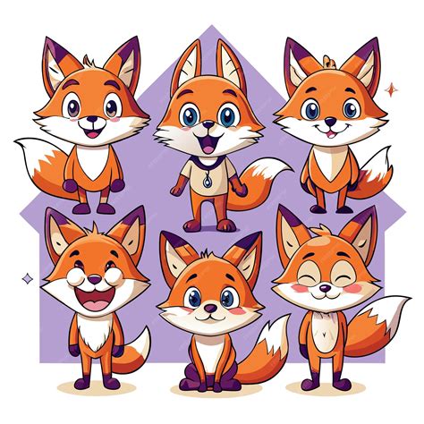 Cute Cartoon Fox Characters Displaying Various Emotions And Poses