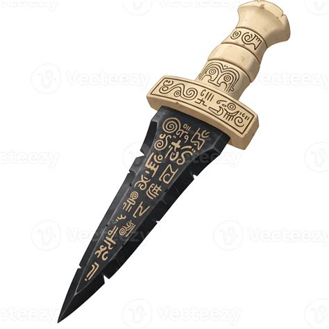 Ancient Black Dagger Detailed Beige Handle Intricate Script Design
