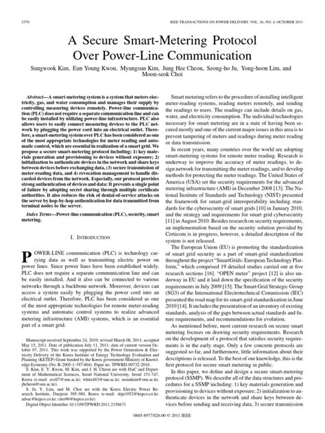 A Secure Smart Metering Protocol Over Power Line Communication Pdf Key Cryptography