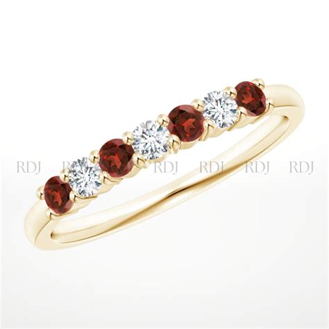 14k Gold Garnet Moissanite Ring Half Eternity Stacking Band Etsy
