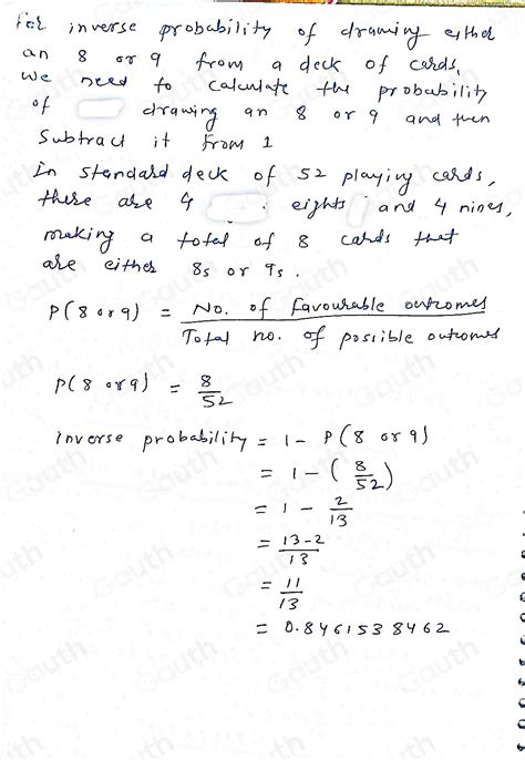 Solved What Is The Inverse Probability Of Drawing Either An 8 Or A 9