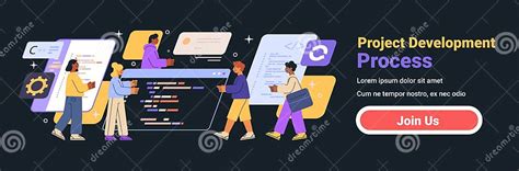 Project Development Process Teamwork Coding Collaboration Diverse People Interacting Colorful