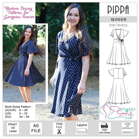 Pippa Wrap Dress Sewing Pattern Pdf Designer Stitch Wrap Dress