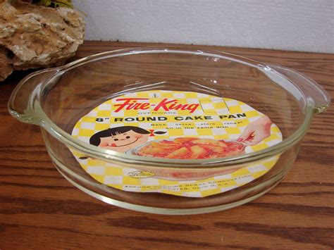 Vintage Fire King Glass Round Cake Pan 8 With Original Label Moose R