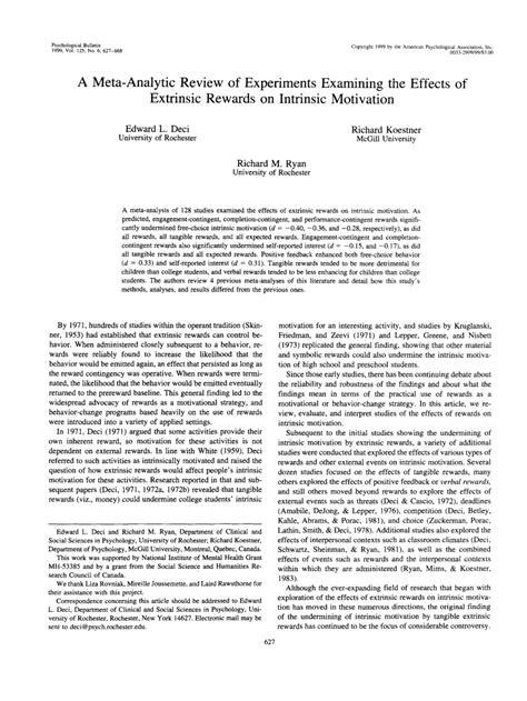 Pdf A Meta Analytic Review Of Experiments Examining The Effect Of Extrinsic Rewards On