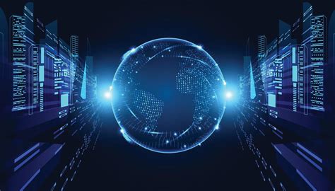 Digital Globe Surrounded By Data Towers 68364589 Vector Art At Vecteezy