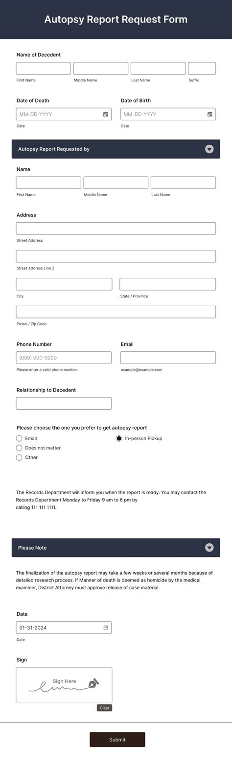 Autopsy Report Request Form Template Jotform