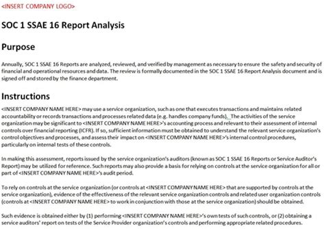 Ssae 16 Report Template Templates Example Templates Example