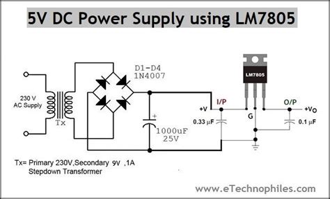 An Electronic Circuit Diagram Showing The Power Supply And Voltages For