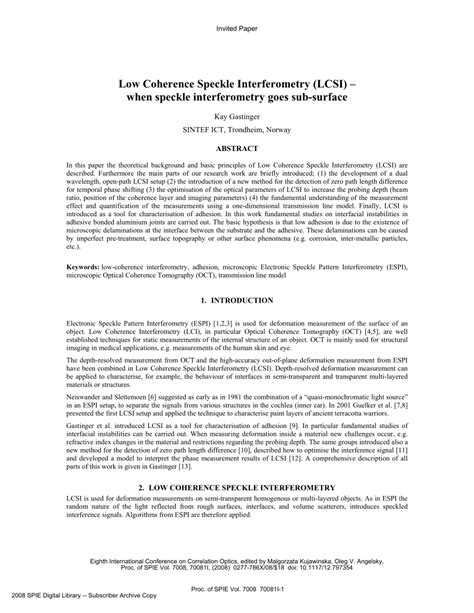 Pdf Low Coherence Speckle Interferometry Lcsi When Speckle