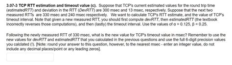 SOLVED TCP RTT Estimation And Timeout Value C Suppose That TCP S Current Estimated