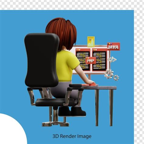 Aluna De Ilustração 3d Aprendendo Programação Psd Premium