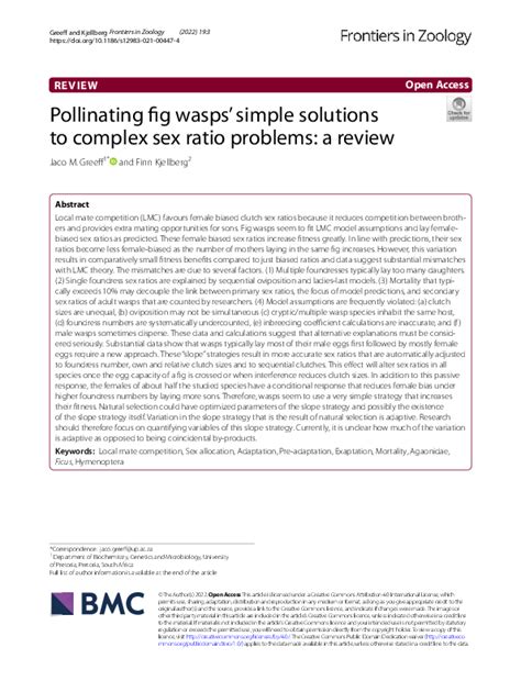 Pdf Pollinating Fig Wasps Simple Solutions To Complex Sex Ratio