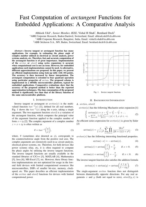 Pdf Fast Computation Of Arctangent Functions For Embedded