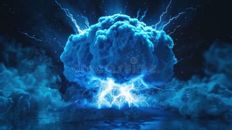 Dramatic Blue Thundercloud With Lightning In A Night Sky Stock Illustration Illustration Of
