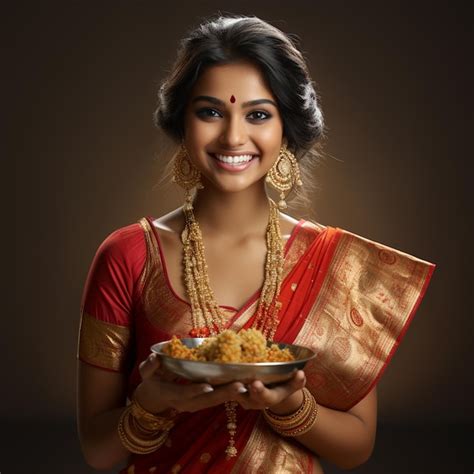 Ein Wunderschönes Traditionelles Indisches Mädchen Trägt Einen Pooja