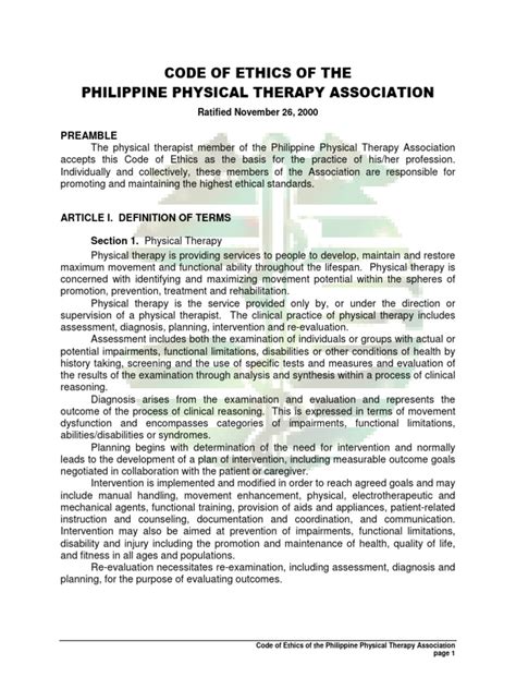 Philippine Physical Therapy Ethics Code Pdf Physical Therapy
