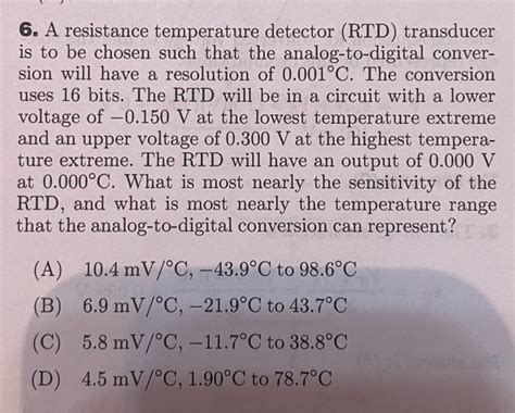 Solved 6 A Resistance Temperature Detector Rtd Transducer