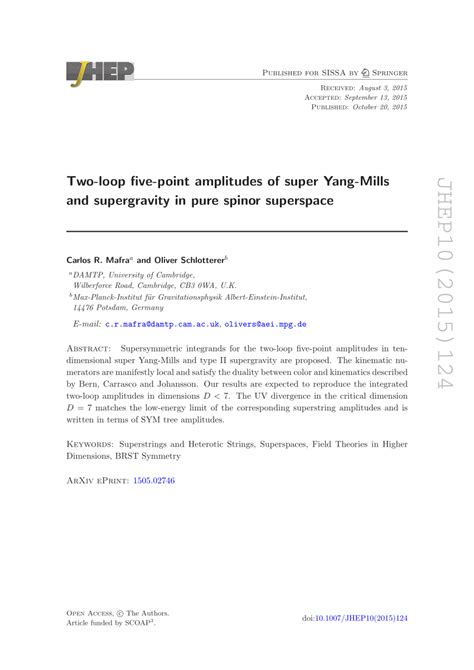 Pdf Two Loop Five Point Amplitudes Of Super Yang Mills And