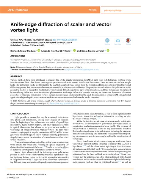 Pdf Knife Edge Diffraction Of Scalar And Vector Vortex Light