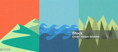 벡터 그림입니다 추상적인 현대미학 배경 풍경이 설정됩니다 지구 톤 색상 보호 벽 장식 현대 미술 프린트 책 표지 포스터 배너 브로셔 전단지를 위한 플랫 디자인 산에 대한