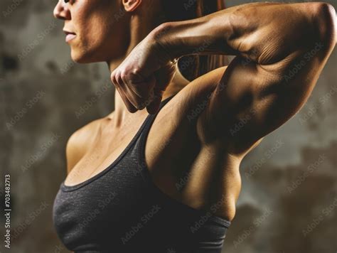 Muscular Woman In A Fitness Pose Highlighting Her Well Defined Muscles