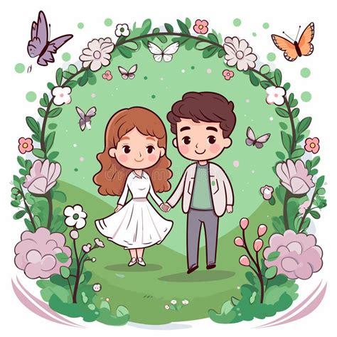 Wedding Hand Drawn Comic Illustration Wedding Vector Doodle Style