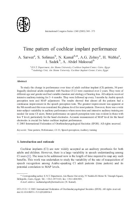Pdf Time Pattern Of Cochlear Implant Performance