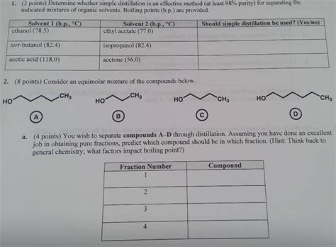 solved 1 3 points determine whether simple distillation