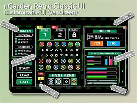 Ngarden Retro Classic Ui Green 2d Gui Unity Asset Store