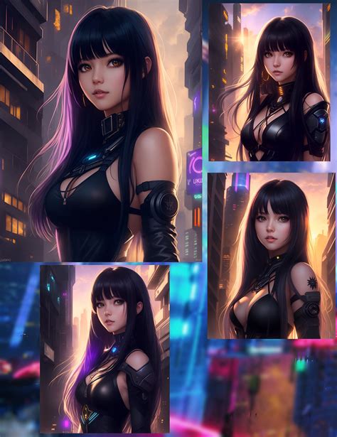 Cyberpunk City Girl Portrait Edition X8 Digital Art Pack Digital Print