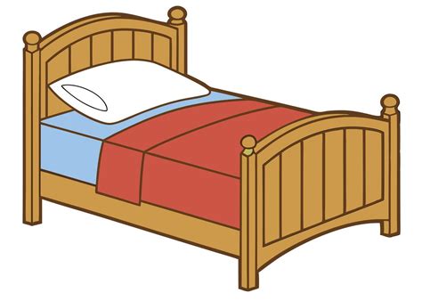 Cartoon Illustration Of A Cozy Wooden Bed Featuring A Comfortable