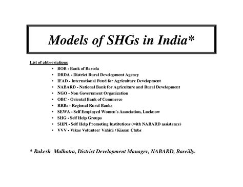 Shg Models India Models Of Shgs In India List Of Abbreviations • Bob