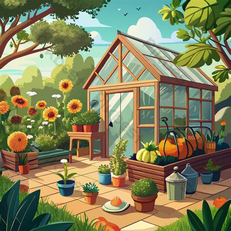 Greenhouse In Sunny Garden Cartoon Style Illustration Eps Free Download Pikbest