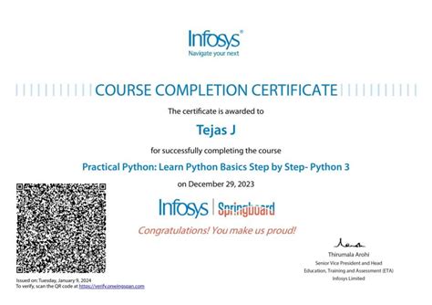 Tejas J On Linkedin Python Infosysspringboard Certified