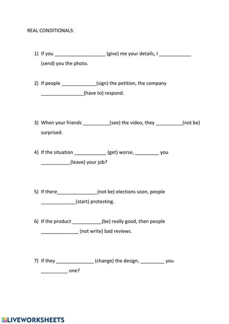 Real Conditionals Worksheet