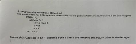 Solved 3 Programming Questions 10 Points The Psedocode