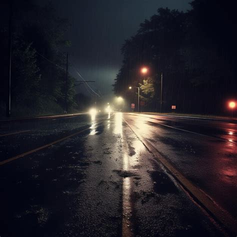 Rainy Night On The Street Premium Ai Generated Image