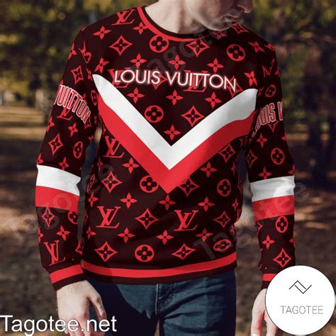 Louis Vuitton Red Logo Monogram With Big V Center Sweater Tagotee