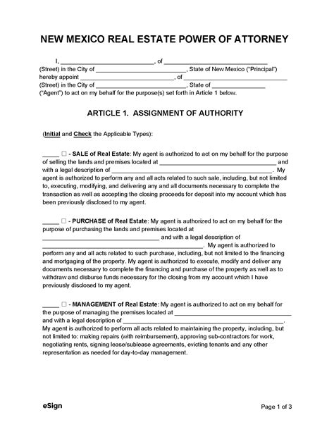Free New Mexico Real Estate Power Of Attorney Form Pdf Word