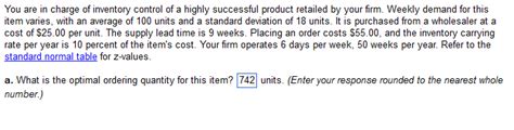 Solved Awhat Is The Optimal Ordering Quantity For This