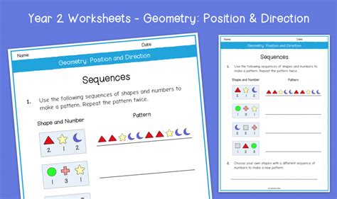 Year 2 Sequences With Shapes And Numbers Worksheets Ks1 Geometry Position And Direction