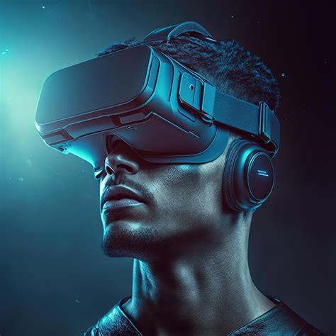 Premium Photo Futuristic Man Wearing 3d Vr Headset Glasses Looks Up