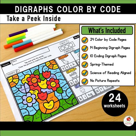 Digraphs Color By Code Spring Worksheets Packet United Teaching