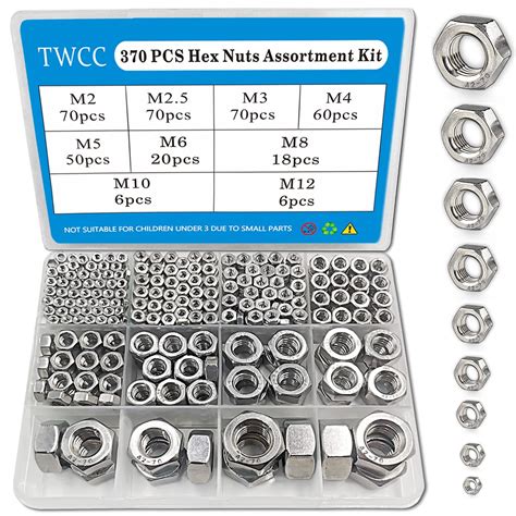 Zqz 370 Pcs Metric Hex Nuts Assortment Kitm2 M25 M3 M4