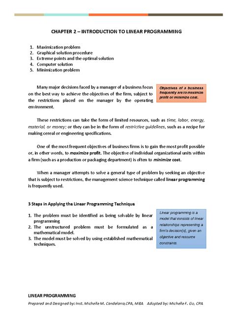 Chapter 2 Introduction To Linear Programming Module Chapter 2