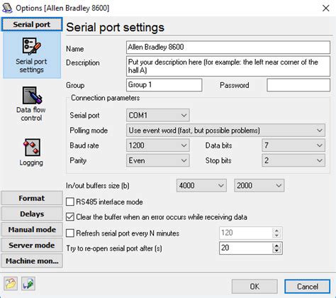 Configuration Machine Configuration Port Parameters