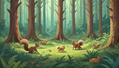 A Forest With A Forest With Squirrels And Trees Premium Ai Generated Image